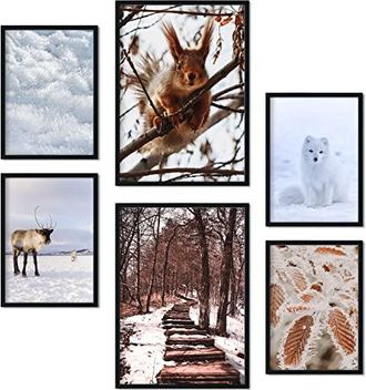 Nacnic Ensemble de 6 affiches dAnimaux dans la neige. Impressions dart mural esth&eacute;tiques pour conception de chambre &agrave; coucher ou de salon. Tailles A3 et A4. 
