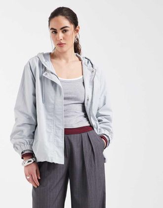 Asos Bomber de pluie &agrave; ourlet boule - Bleu p&acirc;le-Noir