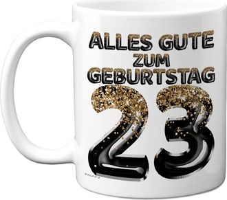 Stuff4 23. Geburtstagsgeschenke - Schwarz Gold Glitzerballons Tasse - Geburtstag Tasse für Männer und Frauen, 325 ml Premium-Keramiktasse, Spülmaschinenfest