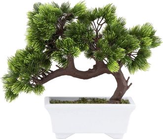 Juvale Künstlicher Kiefer Bonsai-Baum, Naturgetreue Künstliche Pflanze im Topf, Grün, 26 x 24 x 12 cm