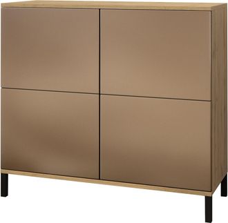 Vladon Kommode Rova V3, Moderner K&uuml;chenschrank mit 4 Push-to-Open T&uuml;ren Eiche Evoke/Bronze Optik (92,5 x 83.5 x 35)