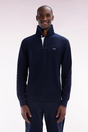 Eden Park Pull Col Maillot En Coton Marine Broderie Dos Noeud Papillon Cercl&eacute;e Coupe Droite