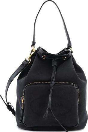 Prada Logo Drawstring Canvas bucket bag - Noir