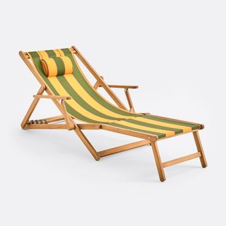 La Redoute Interieurs Chaise Longue En Acacia Massif Tissu Avec Motif &Agrave; Rayures Valeria