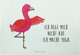 Mr. & Mrs. Panda XL Glas Schneidbrett Flamingo Yoga - Geschenk, Großformatiges Glasschneidebrett, Rosa, Küchenbrett Extra Groß, Hygiene-Glasschneidebrett, Mit Saftrill