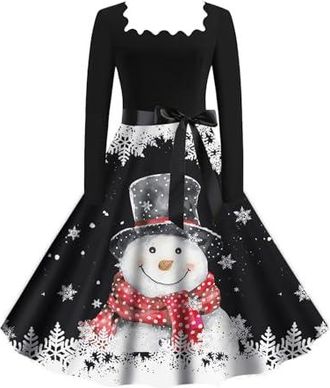 Generico Robe de cocktail élégante à manches longues et col carré avec col en V pour femme, Noir, XX-Large