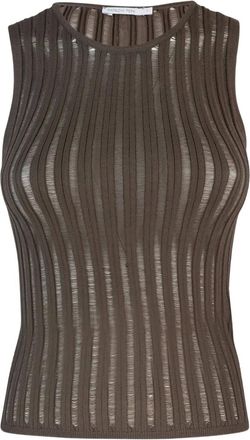 Patrizia Pepe haut nervuré à design sans manches - Marron