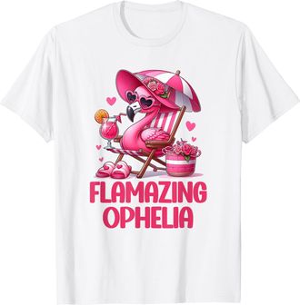 BDAZ Flamazing Ophelia Pink Flamingo Tropical Beach Trip Damen T-Shirt