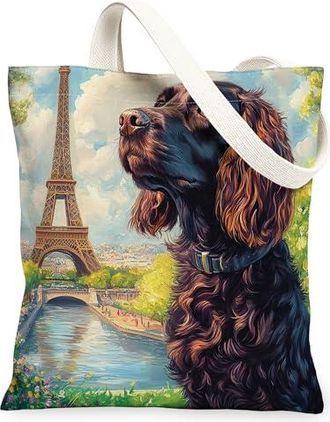 Generic Sac fourre-tout en toile pour le shopping 33 x 38 cm, sac &agrave; bandouli&egrave;re r&eacute;utilisable en tissu pour femme, peinture danimaux domestiques, d&eacute;coration ca