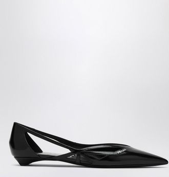Prada Cut out black brushed leather ballerina