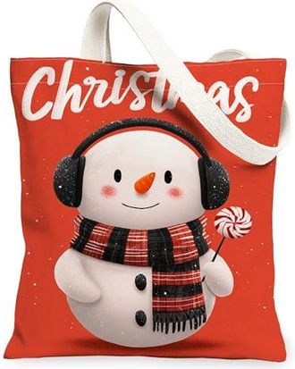 Generic Sacs fourre-tout en toile motif bonhomme de neige de No&euml;l, sacs d&eacute;picerie r&eacute;utilisables, mignons, l&eacute;gers, lavables avec bandouli&egrave;re pour voyage, 33 x 
