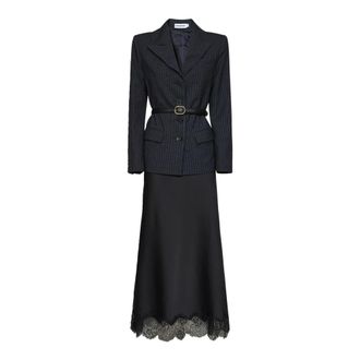 Self Portrait Femme, Robes, Gris, Taille: 34 FR Blazer &agrave; rayures avec jupe d&eacute;tachable en satin