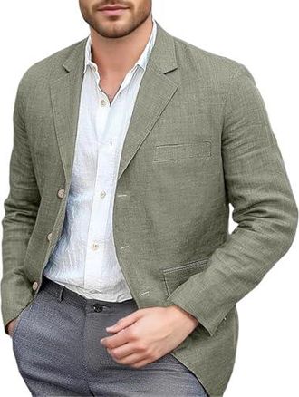 Generic Veste de costume l&eacute;g&egrave;re en lin pour homme - 3 boutons - Blazer non doubl&eacute; - Pour l&eacute;t&eacute;, la plage, le sport - Avec poche, vert clair, XXL