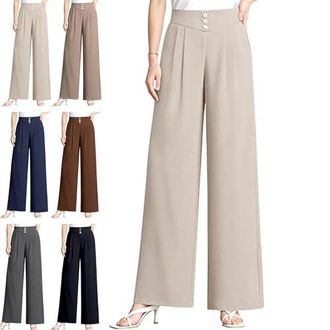 Generic Pantalon souple et fluide taille haute &agrave; enfiler &agrave; jambe large pour femmes &acirc;g&eacute;es de plus de 50 ans, beige, 3XL