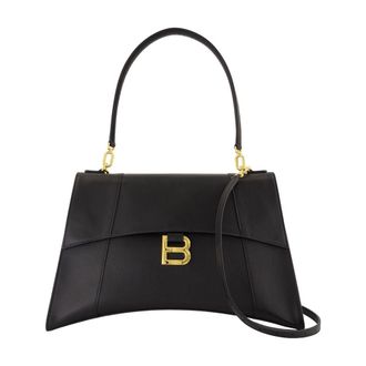 Balenciaga Womens Hourglass Top Handle Bag Black Calfskin