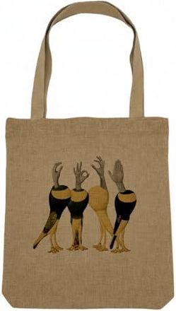 Fabulous Sac Shopping Tote Bag Aspect Lin - Pigeons et mains Collage Art Surr&eacute;alisme Vintage - Sac de Courses Toile Epaisse 360g Beige Naturel Cabas Port&eacute; Epau