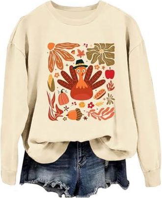 Generic Robes boh&egrave;me 2026 pour femmes avec noeud papillon pour Halloween, Thanksgiving, No&euml;l - Pull &agrave; manches longues et col rond, beige, S