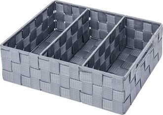 WENKO Organizer Adria, Aufbewahrungskorb mit 3 Fächern und praktischem Griff, Feste Trennwände, hochwertiges Kunststoffgeflecht mit Metallstangen für extra 