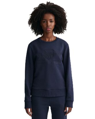 GANT Damen REG Shield C-Neck Sweat Tonal Logo Rundhalspullover, Evening Blue, S
