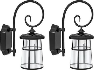 OUTSUNNY Lot de 2 applique murale ext&eacute;rieure, lampe solaire ext&eacute;rieure, LED lumi&egrave;re, 6000K blanc chaud sans fil, applique murale solaire, d&eacute;coration pour patio