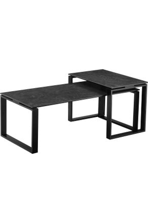 Homin Couchtischset, Schwarz, Dunkelgrau, Metall, Glas, Keramik, 2-teilig, rechteckig, eckig, rostfrei, Wohnzimmer, Wohnzimmertische, Couchtische, Couchtisc