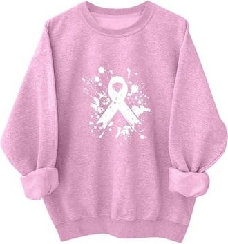 Generic T-Shirt pour Femmes sur Le Cancer du Sein Octobre Rose Ruban à Manches Longues Rose De Sensibilisation Au Cancer du Sein DOctobre Sport Oversize Sweat