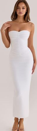 House of CB tr&auml;gerloses Bandage-Maxikleid mit Herzausschnitt und V-Bund in Reinwei&szlig; - WHITE