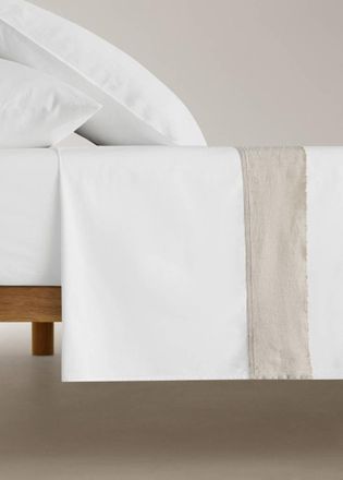 Mango Drap plat coton lav&eacute; bord lin lit 135/140 cm sable - Home - Lit 135/140 cm - MANGO HOME