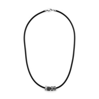 s.Oliver Herren Necklace - Halskette aus Echtleder - IP Schwarz - Textilband 50 cm - wasserfest & hautfreundlich