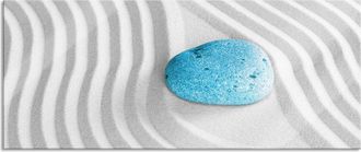 Pixxprint Glasbild Panorama, Wandbild aus Echtglas, Ein Stein im Sand mit Wellenmuster, 120x50 cm, inkl. Aufhängung und Abstandshalter