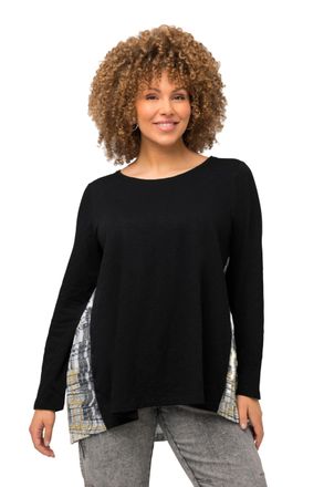 Ulla Popken Damen Plissee Einsatz T-Shirt, schwarz, 54-56