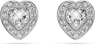 Swarovski Ariana Grande x Swarovski Ohrstecker, Rhodinierte Ohrringe mit Kristallherzen in Klarem Pavé und Verschiedenen Schliffen, Größe: 1 x 0.9 cm