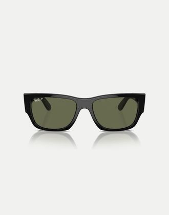 Ray-Ban Carlos - Lunettes de soleil rectangulaires à verres polarisés verts - Noir
