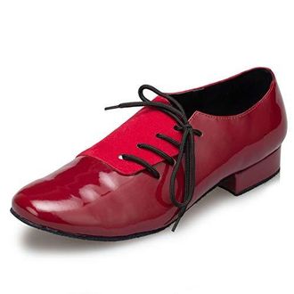 MGM-Joymod Chaussures de Danse Latine Moderne à Lacets sur Le côté pour Homme,Rouge Talon 2.5cm, 45 EU