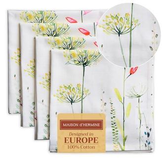 Maison d'Hermine Botanical Fresh Lot de 4 Serviettes de Table 100% Coton Douces et Confortables, parfaites pour Les dîners en Famille, Mariages, Cocktails, Cuisine, Pa