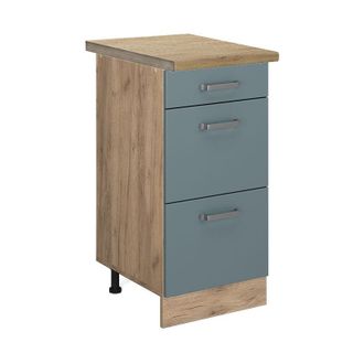 Vicco Meuble cuisine R-Line, Bleu-gris, 40 cm avec tiroirs, pt Ch&ecirc;ne