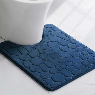 Evideco TENDANCE Tapis Contour WC Bleu Marine en Microfibre &agrave; m&eacute;moire de Forme 45 x 50 cm