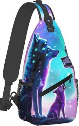Generic Multifonction Sacoche Tactique Violet Bleu Galaxie Cool Wolf Sac &agrave; Bandouli&egrave;re Polyester Sac Poitrine pour Cyclisme &eacute;cole Femme