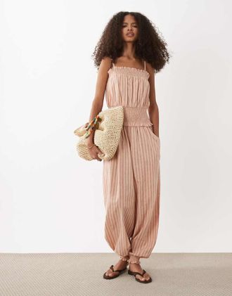 Asos Combinaison bouffante &agrave; rayures - Rose-Neutral