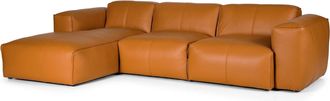 Studio Copenhagen home24 Ecksofa 3-Sitzer mit Longchair Braun Echtleder Neka 284cm Longchair davorstehend links Modern