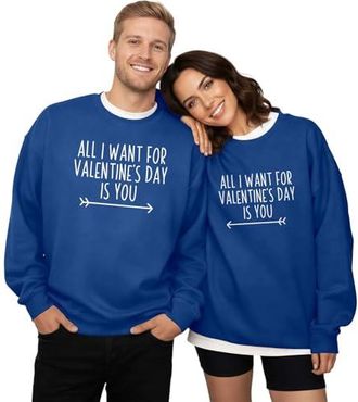 Generic Sweat-shirt &agrave; capuche imprim&eacute; &agrave; col rond pour la Saint-Valentin 2026 pour homme et femme (femme), bleu, XXL