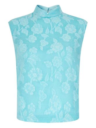 Shanghai Tang haut &agrave; fleurs en jacquard - Bleu