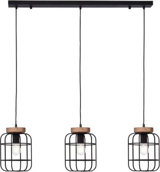 Brilliant Lampe, suspension Gwen, barre &agrave; 3 flammes, bois antique / corindon noir, m&eacute;tal / bois, 3x A60, E27, 40W, lampes normales (non incluses), a ++