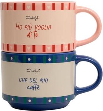 Mr. Wonderful Set mit 2 stapelbaren Tassen - Ich habe mehr Lust auf dich als meinen Kaffee - Zwei Keramikbecher Set - Fassungsvermögen der Tassen: 370 ml