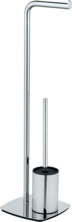 WENKO Stand WC-Garnitur Mod. Iria freistehende WC-Garnitur mit Toilettenb&uuml;rste und Toilettenpapierhalter aus verchromtem Stahl und schwerer Bodenplatte aus 