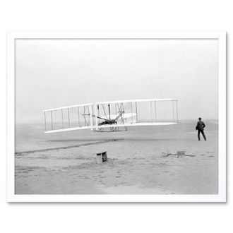 Fine Art Prints Erstes Flugzeug der Gebr&uuml;der Wright Flyer alt Gerahmter Druck 30x40 cm