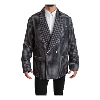 Dolce & Gabbana Marineblauer gemusterter Doppelreiher - - Jackets - Herren - Blau - XL