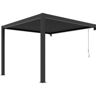 Vente-Unique Pergola adoss&eacute;e bioclimatique en aluminium avec lames orientables 9,36 m&sup2; - Anthracite - SERADO
