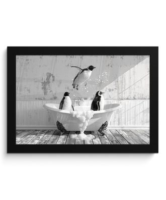 MuchoWow &copy; Wandbilder mit Rahmen 30x20 cm Wanddeko Bilder Wohnzimmer Moderne Zimmerdeko Geschenk Bilderrahmen Vintage - Pinguin - Badewanne - Schaumstoff - Sch