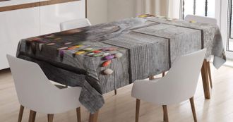 Abakuhaus Osterhase Tischdecke, Kaninchen Foto, Personalisierter Druck mit Klaren Farben Waschbar Wasserfest kein Verblassen, 140 x 200 cm, Grau Braun